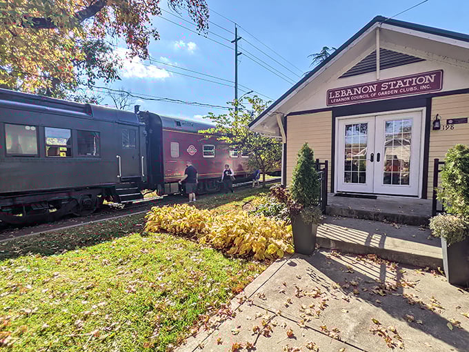 The Lebanon Station welcomes visitors with its charming architecture and landscaping – the perfect gateway to your railroad adventure.
