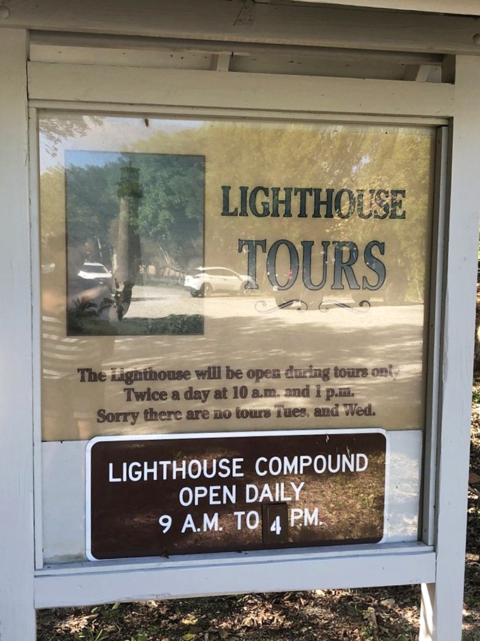Tours run twice daily except Tuesdays and Wednesdays—because even lighthouses need a weekend, just not on actual weekends.