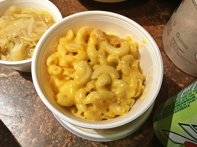 Mac and cheese that achieves that elusive perfect consistency—neither soupy nor stiff, just gloriously, unapologetically cheesy.