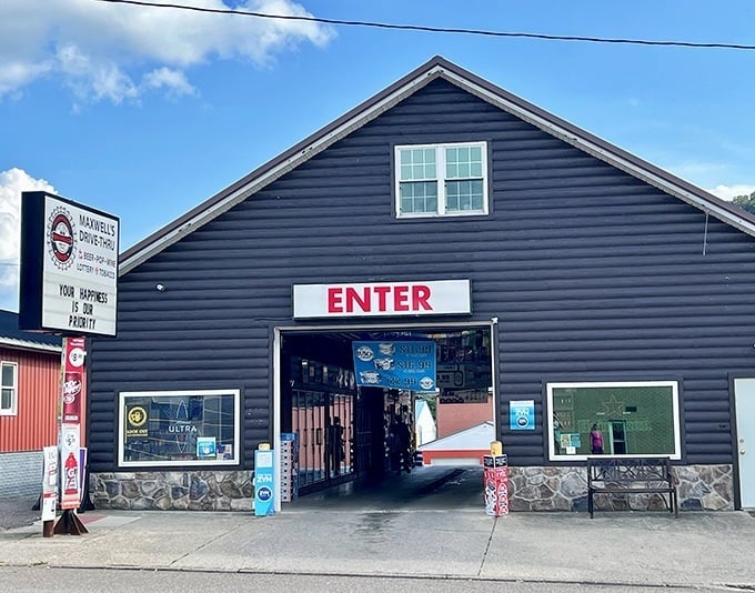 Maxwell's Drive-Thru proves that sometimes the most memorable local spots come in unassuming packages – just look for the giant "ENTER" sign.