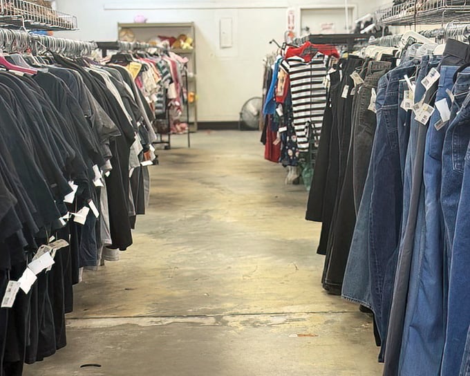 Men's wear alley offers everything from work shirts to weekend wear, each garment patiently waiting for its second chance at making a first impression.