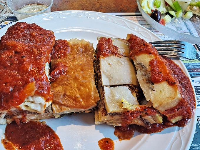 Mediterranean magic on a plate—this hearty portion of layered moussaka brings Greek sunshine to Pennsylvania, one bite at a time.