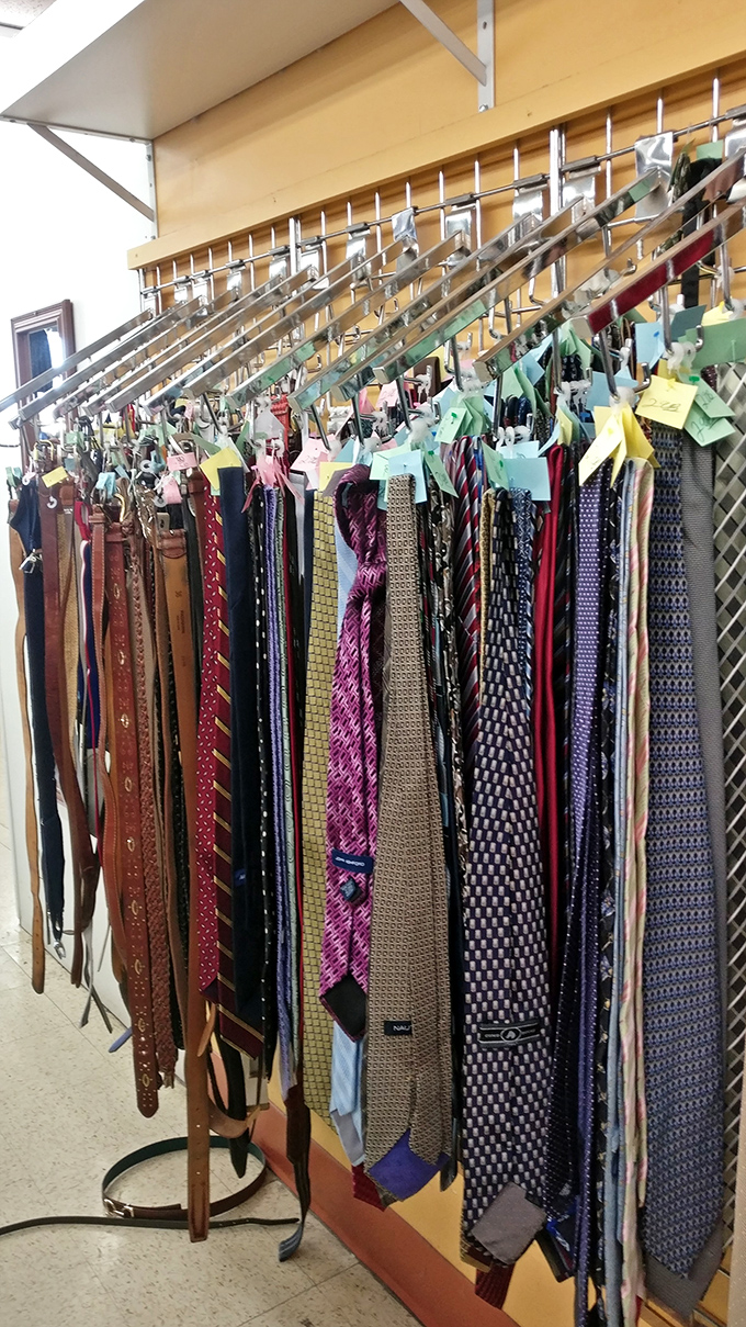 The necktie collection—where power lunches of the '80s and wedding receptions of the '90s hang side by side in patterned harmony.