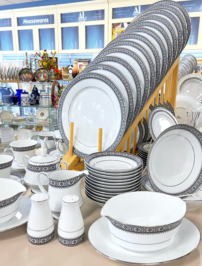 Elegant enough for Downtown Abbey, affordable enough for downtown Gladstone—this matching dinnerware set awaits its next dinner party.