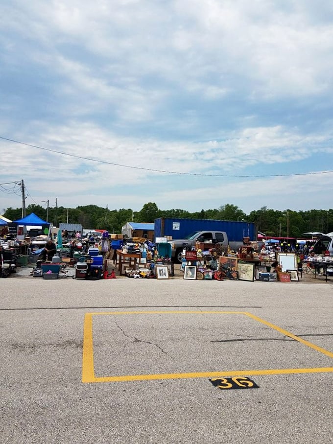 Under open skies, vendors display their wares like an artistic installation of American entrepreneurship—each table a small business in action.
