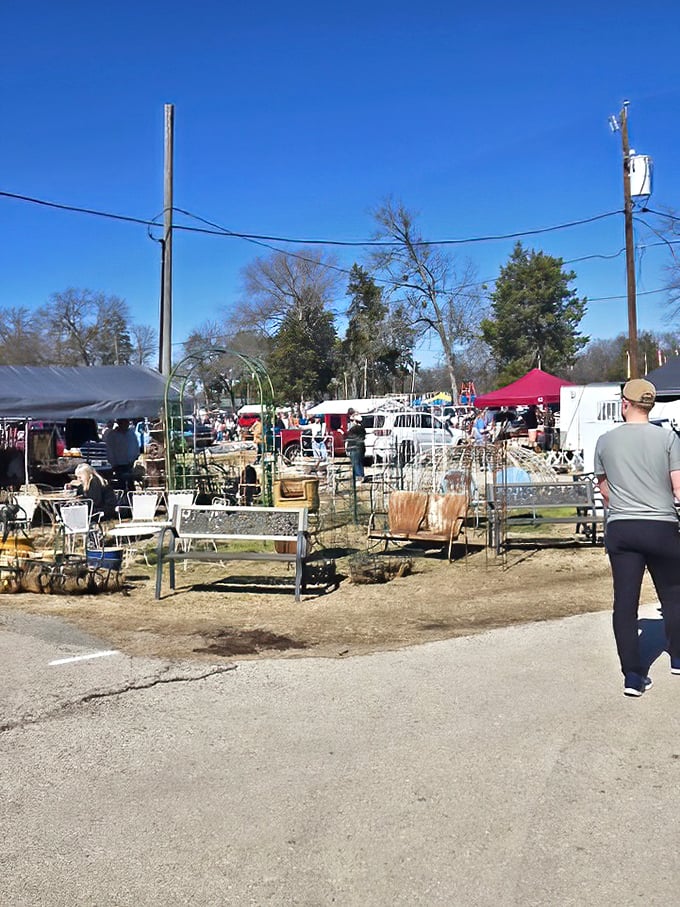 Garden treasures and architectural salvage create an outdoor showroom where rusty gold awaits the discerning eye.