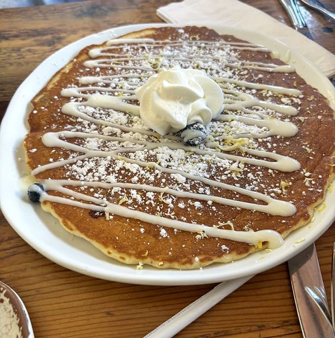 This pancake isn't just big – it's Texas-sized with enough surface area to require its own zip code and weather forecast.