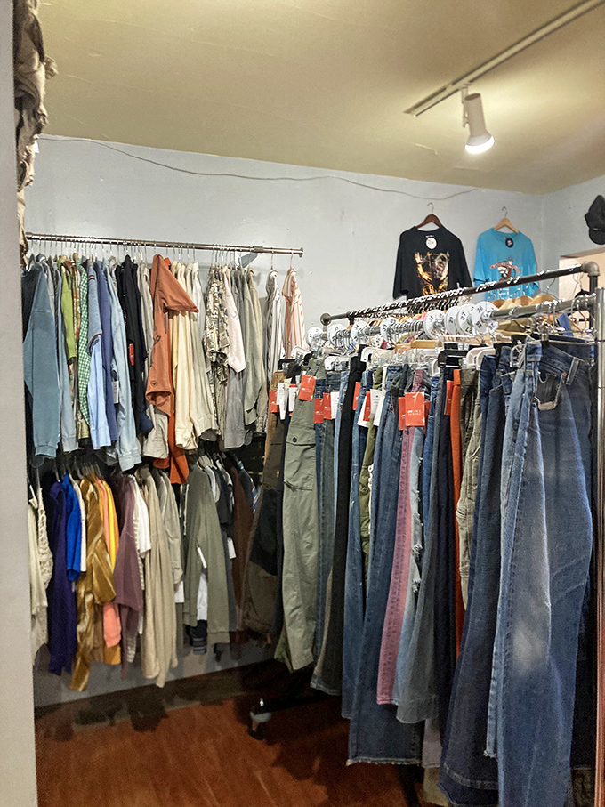 The denim selection alone could outfit half of Portland, organized with a precision that puts most closets to shame.