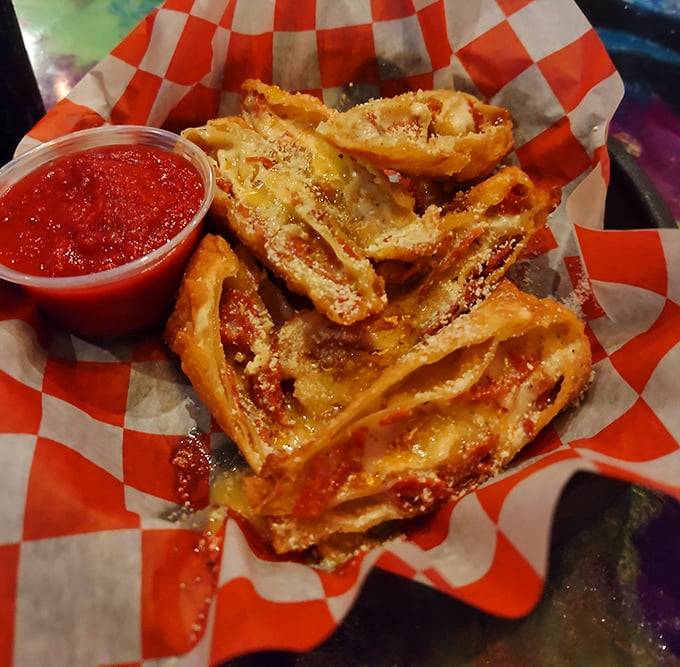 These aren't your childhood pizza rolls – they're sophisticated, crispy parcels of pepperoni joy that demand to be dunked.