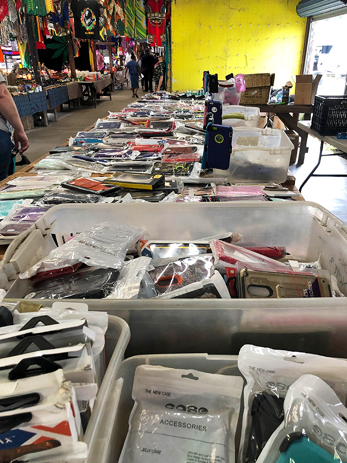 Phone case paradise stretches as far as the eye can see—proof that even in our high-tech world, flea market economics still rule.