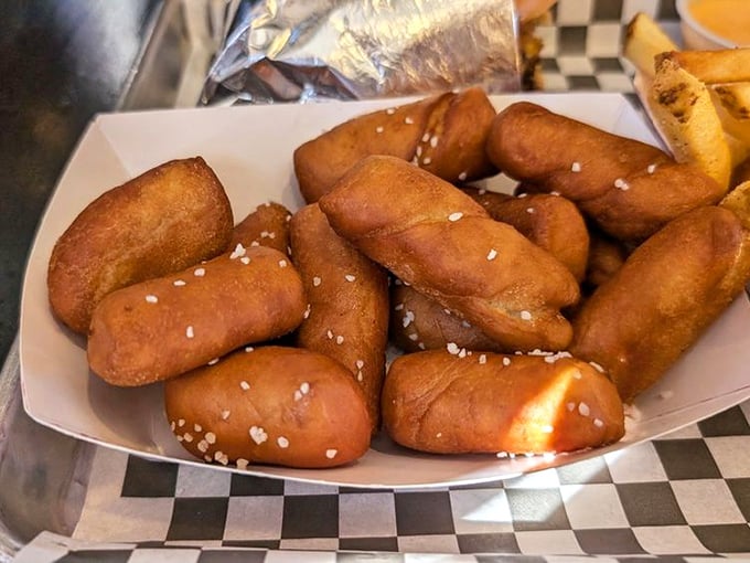 Pretzel bites with a sprinkle of salt that glisten like culinary jewelry. Simple pleasures are often the most satisfying.