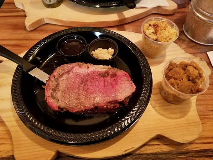 Prime rib with that perfect pink smoke ring is BBQ artistry at its finest—the kind that makes you close your eyes with each bite.