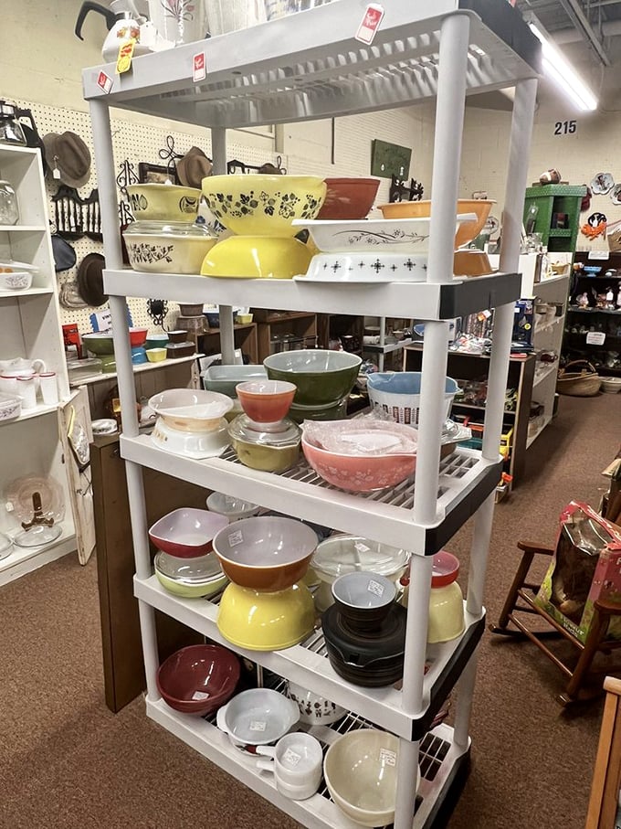 Pyrex paradise in technicolor glory. These aren't just bowls—they're your grandmother's kitchen, Sunday dinners, and childhood memories.