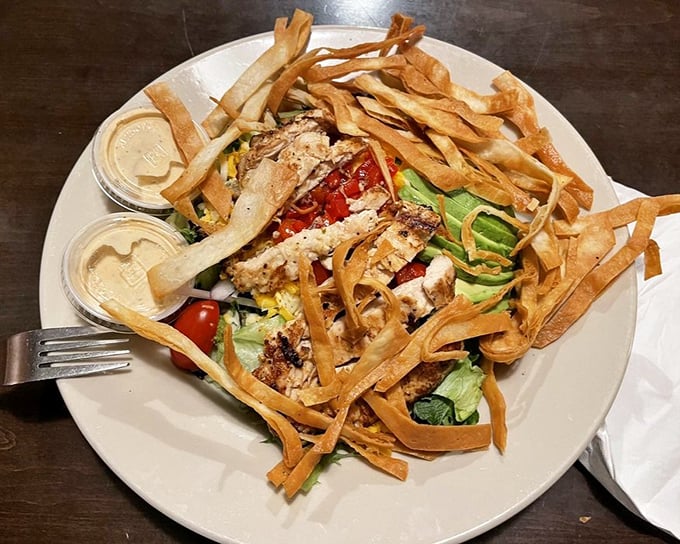 A salad that proves vegetables can party too, especially when they bring their friend crispy tortilla strips along.