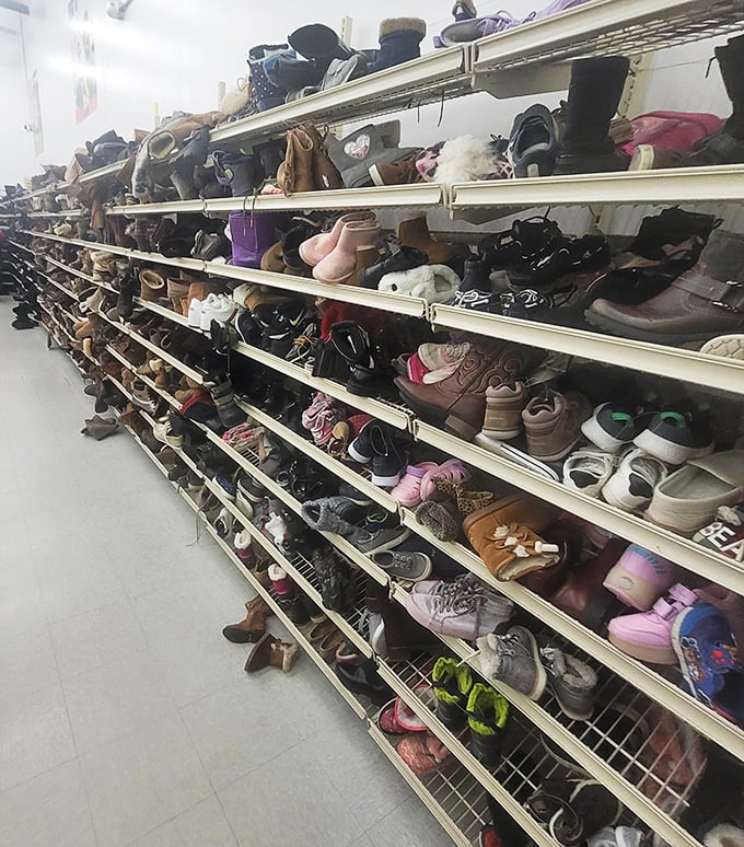 A footwear library where every pair tells a story—from barely-worn designer boots to "these were someone's dancing shoes."