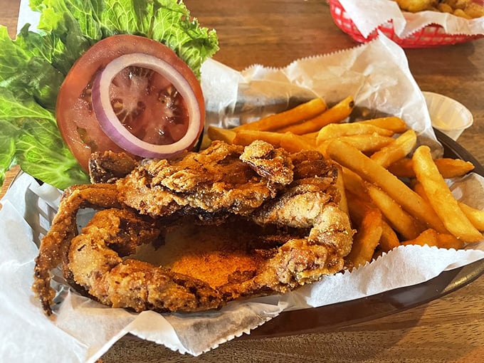 This soft shell crab has been given the royal treatment—fried to crispy perfection while maintaining that sweet, delicate meat inside.