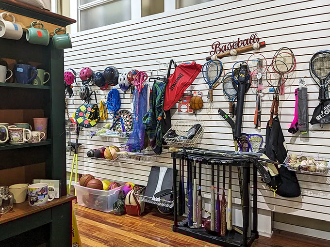 The sports equipment section: where second chances meet second serves, and forgotten hobbies await resurrection.