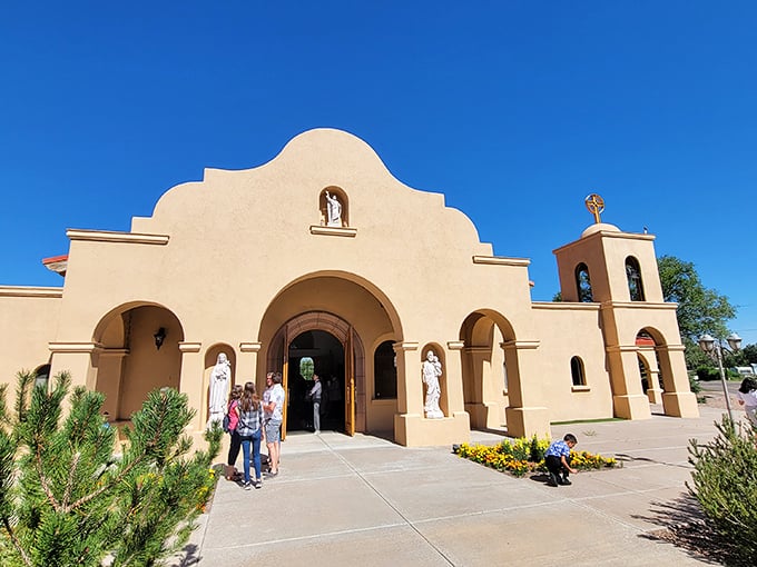 St. Peter's Catholic Church welcomes the faithful with its mission-style architecture, a spiritual oasis that brings Spanish colonial beauty to the high country.
