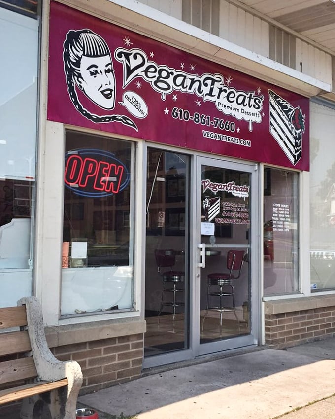 The retro-cool signage promises "premium desserts" – possibly the understatement of the century given what awaits inside this vegan wonderland.