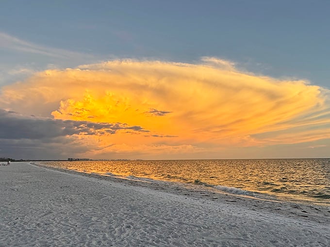 Nature's light show requires no special effects – just the setting sun painting the sky in impossible shades of gold that no filter could improve.