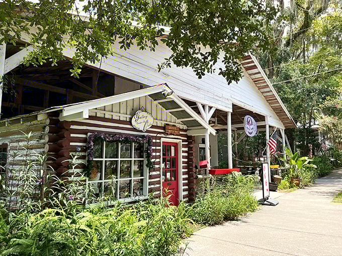 The Outpost combines rustic log cabin charm with Florida greenery – like Paul Bunyan retired to the Sunshine State.
