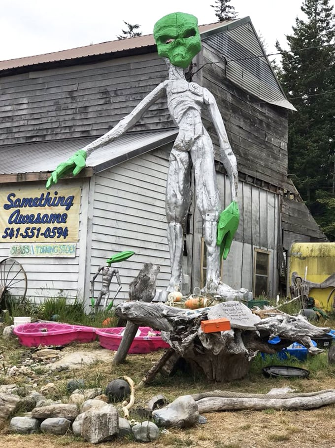 "Take me to your leader"—or at least to your best roadside attraction. This alien has become Bandon's most photographed resident.