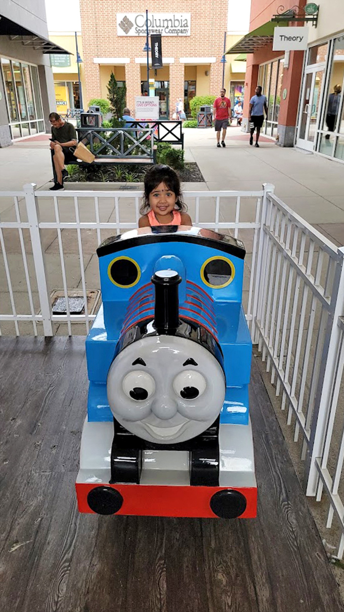 The Thomas the Tank Engine ride – where childhood dreams come true and parents get a blessed three minutes of shopping peace.