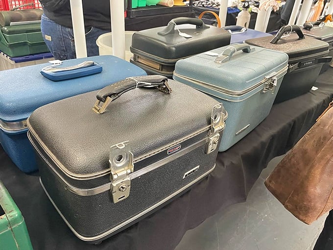 These vintage suitcases weren't just luggage—they were portable wardrobes for a generation that dressed for travel.