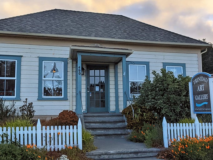 Behind that white picket fence and blue trim lies Trinidad's artistic soul—a gallery where local creativity meets coastal inspiration.