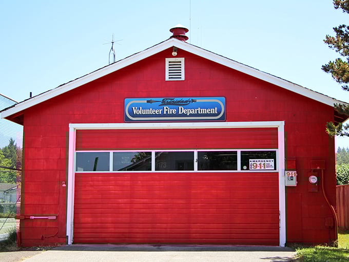 Trinidad's fire station stands ready in its bright red coat—the town's smallest but proudest defender against whatever nature might throw its way.