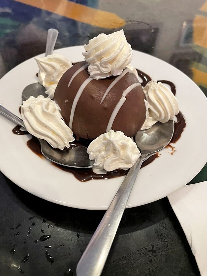 The Tuxedo Bomb looks like it dressed up for dessert prom and won king of the chocolate court.