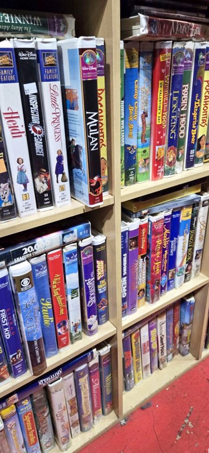 VHS tapes from another era – when "be kind, rewind" wasn't just a suggestion but a social contract.