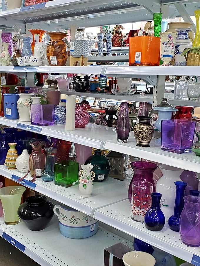The vase section dazzles with color and form—from mid-century modern to grandma's china cabinet classics, all priced for everyday splurges.