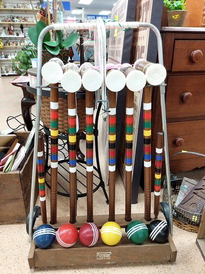 This vintage croquet set isn't just sporting equipment—it's a portal to backyard tournaments and summer memories waiting to happen.