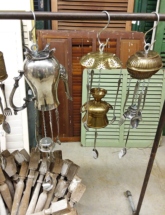 Elegant silver and brass wind chimes await new homes. These aren't just decorative items—they're conversation pieces with musical souls.