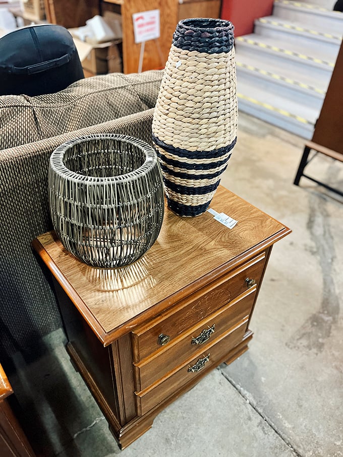 Home decor that whispers "Ozarks chic." These woven baskets and solid wood furniture pieces bring warmth to any space.