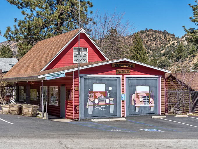 The Wrightwood Museum – painted fire-engine red as if to say, "History doesn't have to be beige to be taken seriously."
