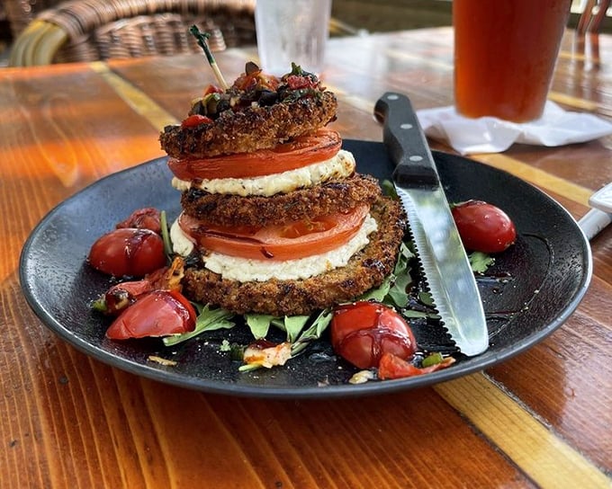 A tower of flavor that makes you wonder why we don't stack all our food this way. Whoever said "don't play with your food" never saw this masterpiece. 