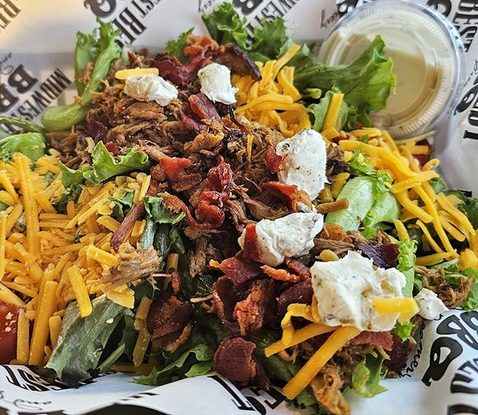 Even the salads get the barbecue treatment – a garden party crashed by smoky meat and bacon that turns virtue into indulgence.