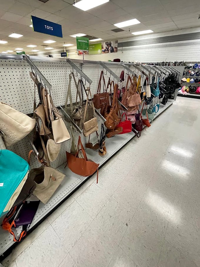 Handbag heaven! Designer lookalikes mingle with genuine leather classics in this accessory wonderland that would make Carrie Bradshaw swoon.
