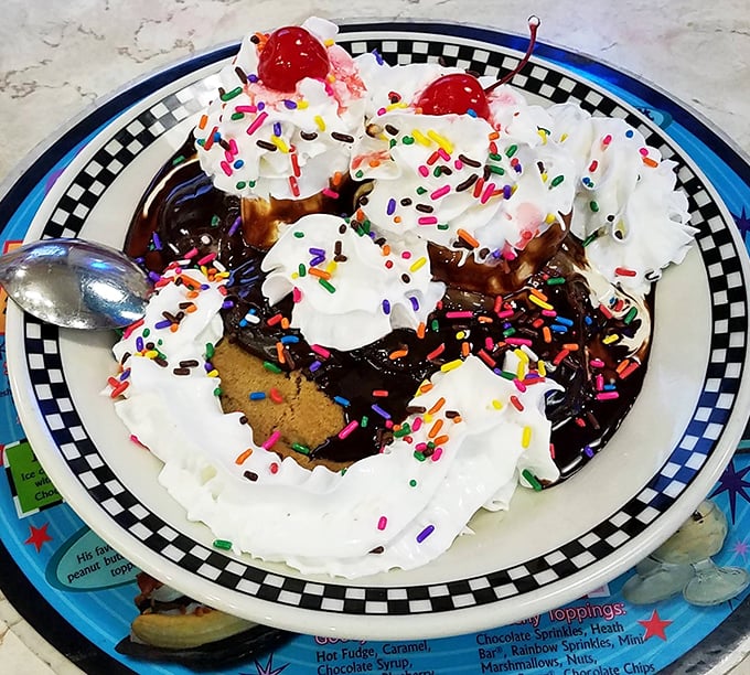 This isn't just dessert; it's a celebration on a plate. Whipped cream mountains, chocolate rivers, and sprinkle confetti—a party your taste buds are formally invited to.