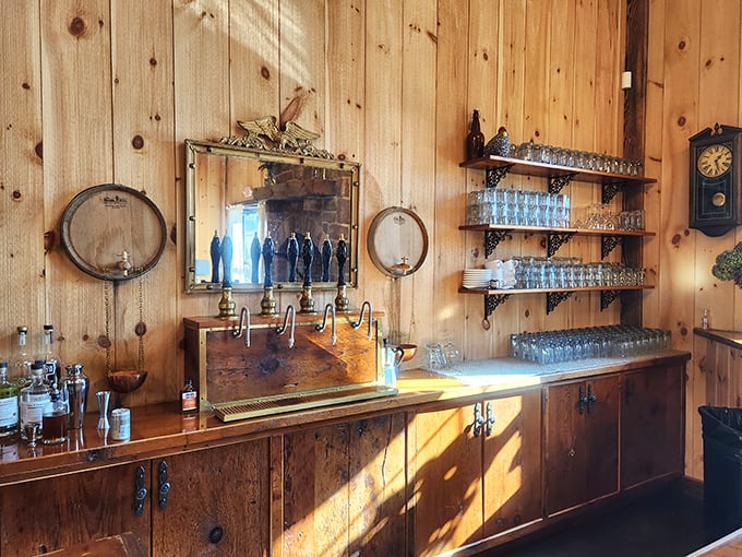 A bar that would make Ron Swanson nod approvingly. Wood, whiskey, and wonderful simplicity – the holy trinity of hospitality.