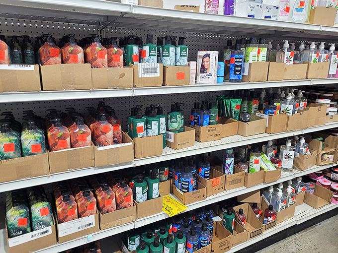 Personal care products arranged with chaotic precision – proof that smelling good and staying clean doesn't require emptying your bank account.