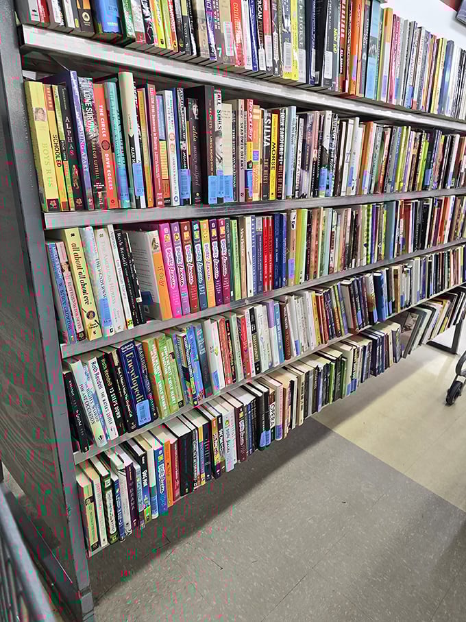 A bibliophile's dream that puts e-readers to shame. Books stacked with the care of a librarian but priced like a garage sale.