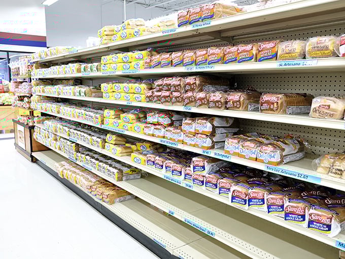The bread aisle: where carb-lovers and bargain-hunters unite in perfect harmony. Enough variety to satisfy any sandwich architect's vision.