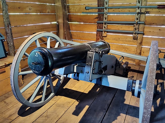 This replica cannon isn't just for show—it helps visitors understand the military technology of the 1830s. History with a bang!