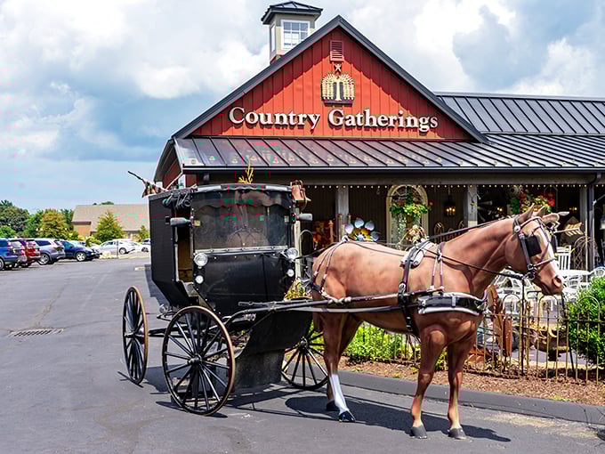 This isn't just transportation—it's a philosophy on four wheels, parked outside Country Gatherings as if to say, "Take your time, the destination isn't going anywhere."