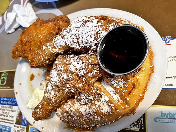 Chicken and waffles: the breakfast combination that proves opposites don't just attract—they create culinary harmony that makes Monday mornings bearable.