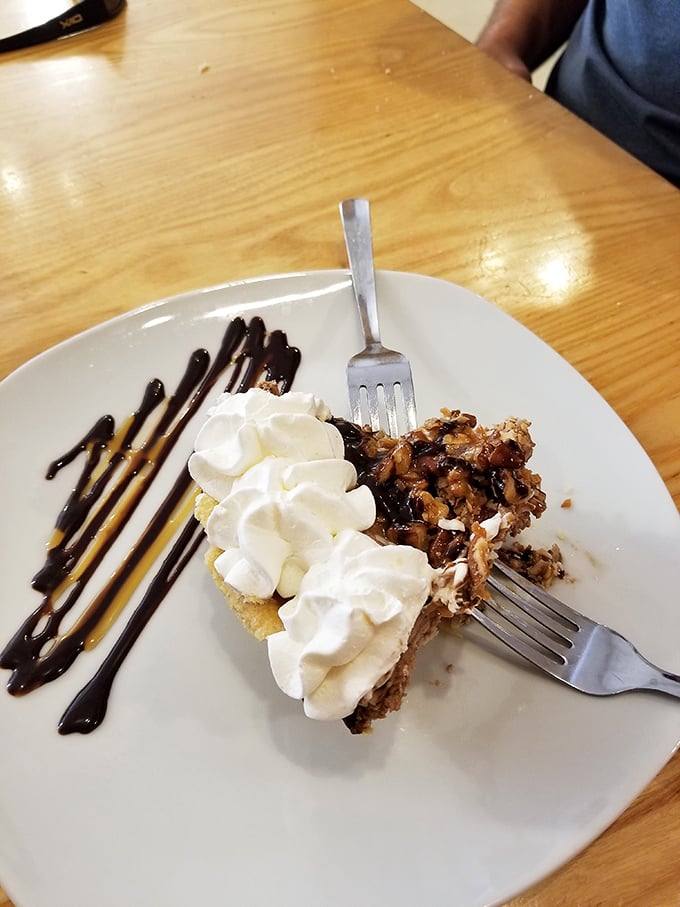 Chocolate pecan pie that's so decadent it should come with its own warning label and perhaps a tiny defibrillator.