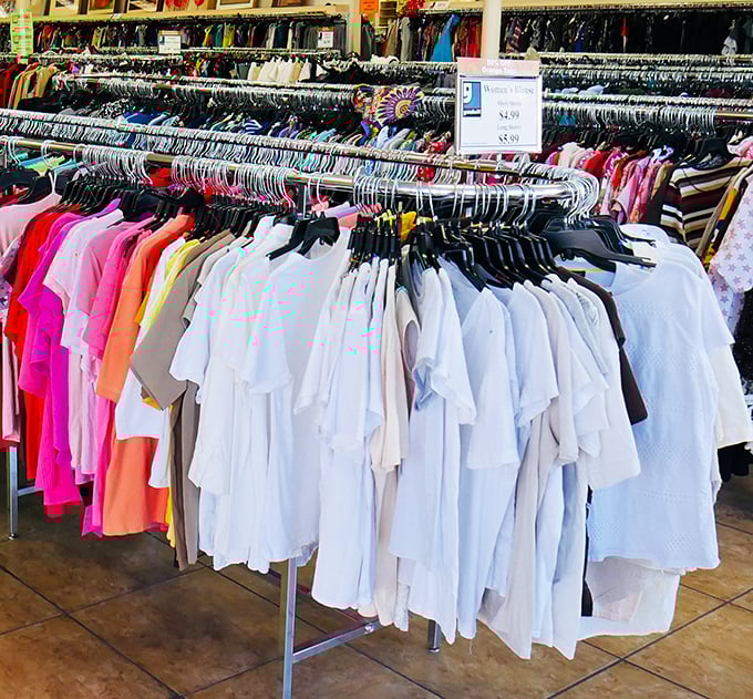 A color-coded clothing wonderland where fashion gets its encore performance. From business casual to beach ready, all waiting for their next big break.